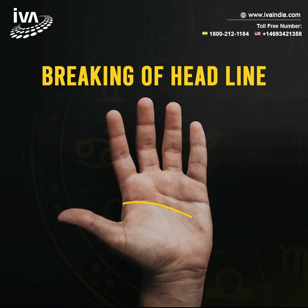 What does a break in headline suggest in palmistry?
